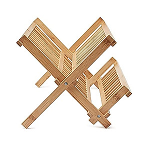 Amazon Basics Folding 2-Tier Bamboo Dish Drying Rack - Collapsible, Natural