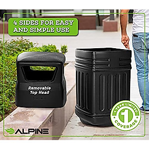 Alpine Industries Outdoor/Indoor Trash Can - Heavy Duty Garbage Can with Lid - Trash Bin for Home, Kitchen, and Bathroom - (16-Gallon Capacity, Black)