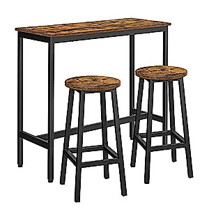 VASAGLE Bar Table and Chairs Set, Kitchen Bar Table with Bar Stools Set of 2, Industrial Steel Frame, Dining Table Set, Rustic Brown and Black ULBT219B01