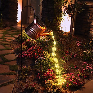 Star Shower Watering Can Lights - Waterproof Solar Garden Decor Led Art Lamp - Outdoor String Fairy Lights with Bracket for Home Path Patio Yard Lawn Metal Statues