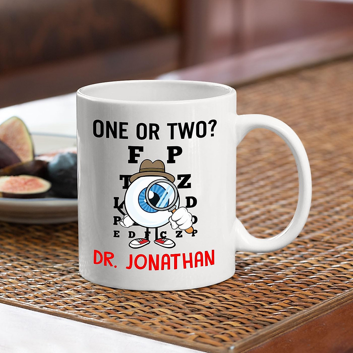 Personalized Eye Chart Alphabet Coffee Mug Gift With Eye Doctor Name, Customized Ophthalmologist Eye Doctor Ophthalmology Mug 11 Oz 15 Oz, Ophthalmologist White Coffee Cup Gift For Men Women Birthday