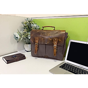 RUSTIC TOWN Leather Canvas Messenger Bag for Men Women - Vintage Laptop Satchel Leather Briefcase (15 Inch, Dark Grey)