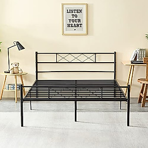 VECELO Metal Platform Bed Frame Mattress Foundation with Headboard & Footboard / Firm Support & Easy Set up Structure, Full, Black