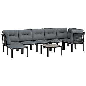 vidaXL Patio Lounge Set 8 Piece, Outdoor Patio Furniture with Coffee Table, Conversation Set with Footstool, Modern Style, Black and Gray Poly Rattan
