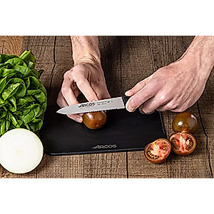 ARCOS Paring Knife 5 Inch Stainless Steel. Serrated Tomato Knife for Cutting and Chopping. Ergonomic Polyoxymethylene Handle and 130mm Blade. Series Universal. Color Black