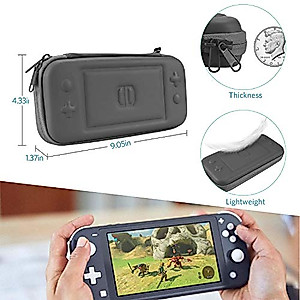 CoBak Carrying Case for Nintendo Switch Lite - with 1 Screen Protector, 1 Grip Case and 4 Thumb Grip Caps, Ultra Slim Premium EVA Travel Pouch Protective Cover, 8 Game Cartridges, Gray