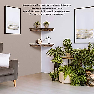 Sageme Corner Wall Shelf 2 Pcs, Solid Pine Wood Rustic Farmhouse Floating Storage Shelves Wall Mounted for Bedroom, Living Room, Bathroom Set of 2 (10 inch, Rustic Pinewood)