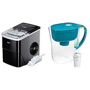Silonn Ice Maker Countertop & Brita Water Filter Pitcher for Tap and Drinking Water with SmartLight Filter Change Indicator + 1 Standard Filter
