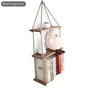 Rope Floating Shelves for Wall Hanging Shelf ,Rustic Wood Storage Shelves ,Wall Decorations for Bedroom, Kitchen, Office, Living Room, Bathroom (3tiers)