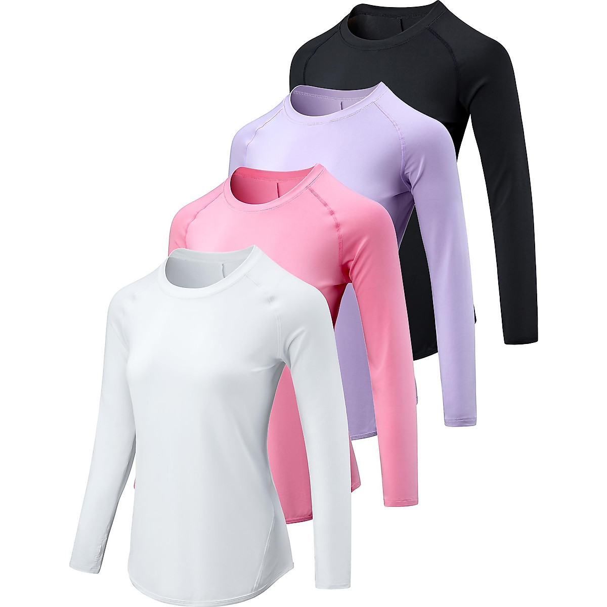 4-Pack: Womens Long Sleeve Athletic Tops with Thumb Holes – Dry Fit Active Crewneck Workout Tees (Set 1, Medium)