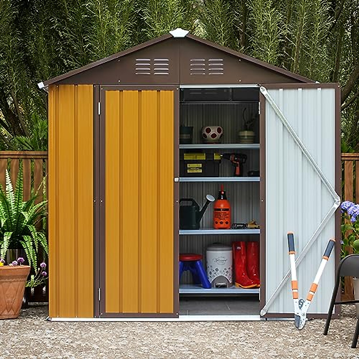 Evedy Storage Shed 6x4ft,Outdoor Storage Shed Organizer,Metal Garden Tool Shed,Outside Sheds & Outdoor Storage Galvanized Steel with Waterproof Roof,Lockable Door for Backyard,Patio,Lawn,Yellow