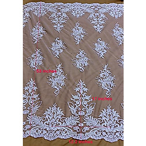 Special Design La Belleza Beading lace Fabric 53" Width Beautiful Patterns Easy to Cut for Wedding Dress Pure White lace Fabric 2 Yards