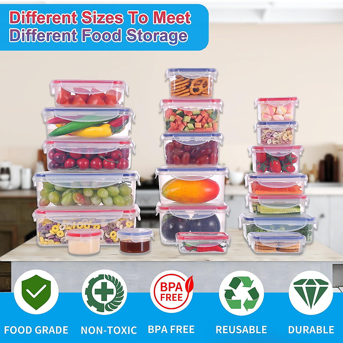 52-Piece Large Food Storage Containers with Lids Airtight, Health Material 85oz Leakproof Reusable Plastic Storage Containers, for Lunch, Meal Prep, and Leftovers, Kitchen Organizer, Freezer Container