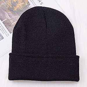 TYONMUJO Unisex Adult Knit Beanie for Men Women Warm Snug Hat Cap Black