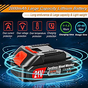 Cordless Weed Eater Battery Powered Weed Wacker 21V Electric Grass Trimmer Edger Lawn Tool, 2Pcs 2.0Ah Battery Operated Weed Trimmer Brush Cutter, Lightweight Wheeled No String Trimmer for Garden&Yard