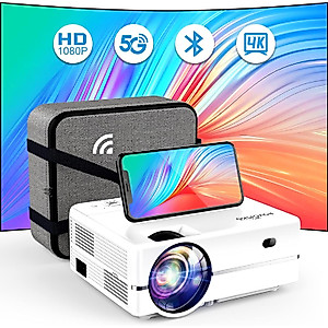 Projector, ROVOMKO Projector with WiFi and Bluetooth 4K Support, 13000 Lumens,2.4G&5G Two-Channel WiFi, Max Display 350", Home Projector Compatible w/iOS/Android/Win/PS5,Carry Bag Included