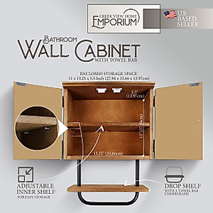 Creekview Home Emporium Bathroom Cabinet Wall Mounted - Hanging Above Toilet Storage Cabinet with Towel Bar - Rustic Farmhouse Medicine Cabinet for Over The Toilet Organization with Latching Doors
