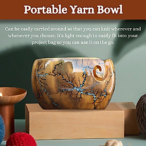 Wooden Yarn Bowl for Crocheting Large 7X4 Handmade Lichtenberg Yarn Storage Bowl for Knitting yarn Holder (SkyBlue)