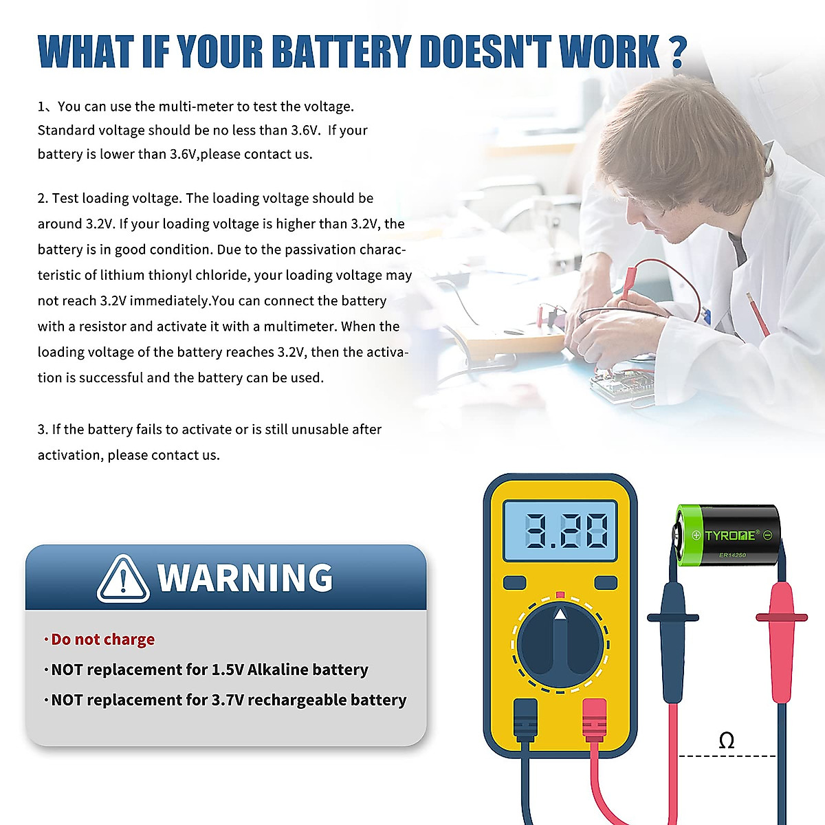 tyrone 1/2 AA Battery, Ls14250 3.6v Battery 1200 mAh ER14250 Non-Rechargeable Lithium Batteries for Dog Collars and Baby Movement Monitor Alarm Systems and More [ 6 Pack ]