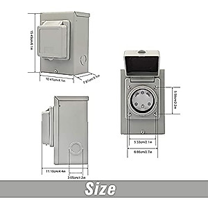 aqxreight - 30 Amp Generator Power Inlet Box, TT-30P Power Inlet Box, 125 Volt, Max Power 3750 Watts, Weatherproof, Outdoor Use