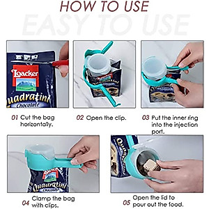 FlipHives Kitchen Tools Gadgets for Food Bags Sealer Clips with Spout for Easy to Pour and Clamp Tight to Stay Fresh of Your Chips Cereal Pet Dog Cat Food and More in Multicolour of 4 Pieces Per Set