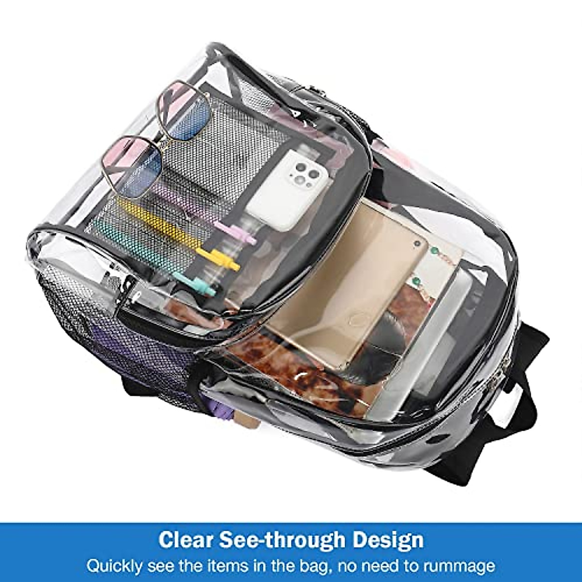 Clear Backpack School Bag Bookbag, Heavy Duty PVC Plastic Transparent See Through Backpacks for Men Women Girls Boys (Black)