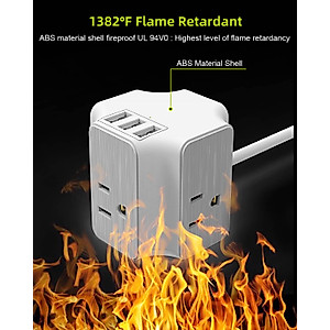 Travel Power Strip with USB Ports,3-Side Outlet Extender with 6 FT Extension Cord,Portable Power Strip for Travel, Office, Home, Hotels, Cruise Ship.White