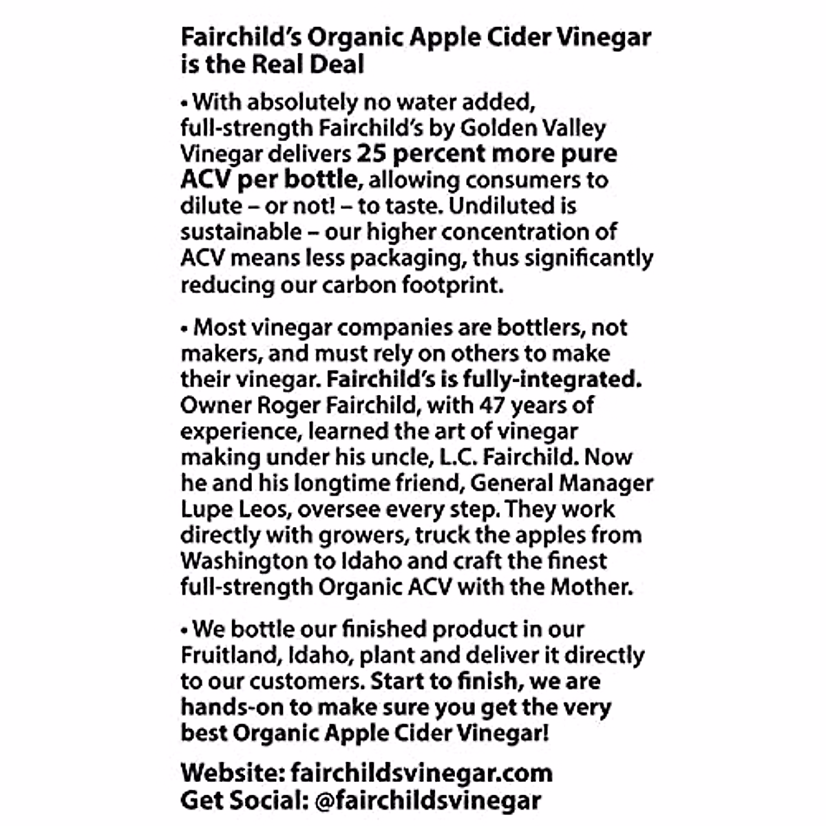 Fairchild's Organic Raw & Unfiltered Apple Cider Vinegar, 32 FZ - Two Pack