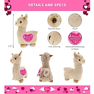 DolliBu Happy Mother's Day Super Soft Plush Beige Llama Figure - Cute Stuffed Animal with Pink Heart Message for Best Mommy, Grandma, Wife, Daughter - 11 Inch