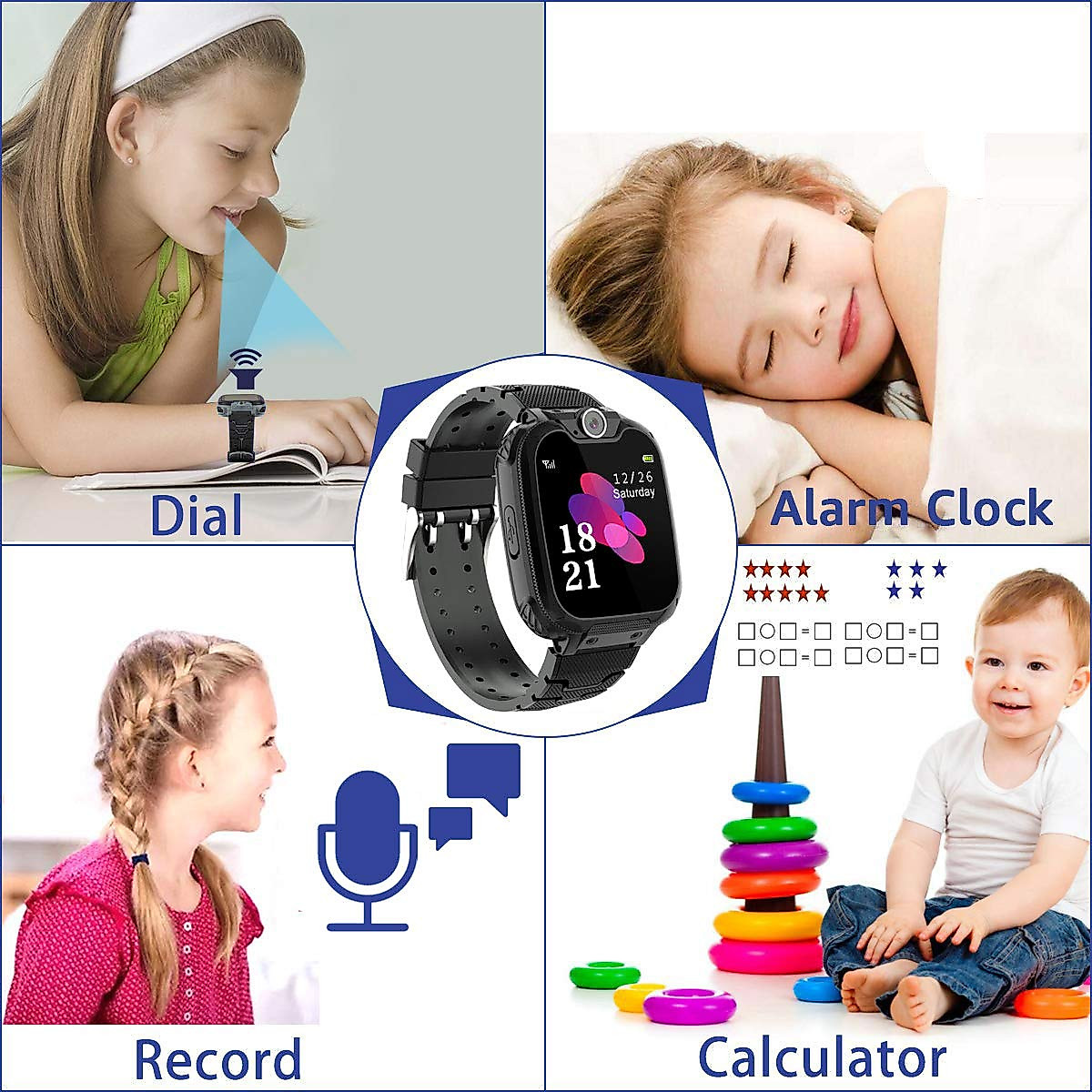 GOOWJUER Kids Smart Watch for Boys Girls - HD Touch Screen Sports Smart Watch for 4-12 Years Kids Watches with Camera 16 Learning Games Recorder Alarm Music Player for Children Teen Students (Black)