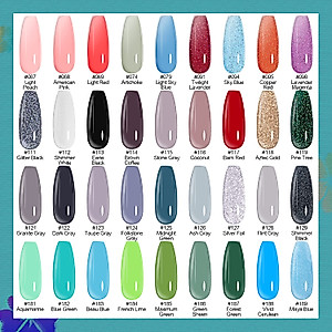 Lavender Violets 42 Pcs Gel Nail Polish Set, Gel Nail Kit with 36 Gel polish Colors Coat, 6 Bottles of Base top Coat, Glossy Matte Diamond Shine Glow in the Dark Top Coat for Nail Art C954