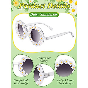 Dunzy 6 Pack Daisy Flower Sunglasses for Women Retro Hippie Round Glasses 70s Disco Groovy Sunglasses for Party Costume Accessories, 6 Colors