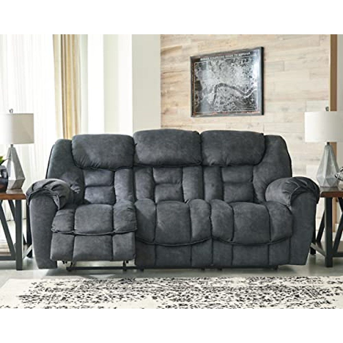 Signature Design by Ashley Capehorn Oversized Manual Pull Tab Reclining Sofa, Dark Gray