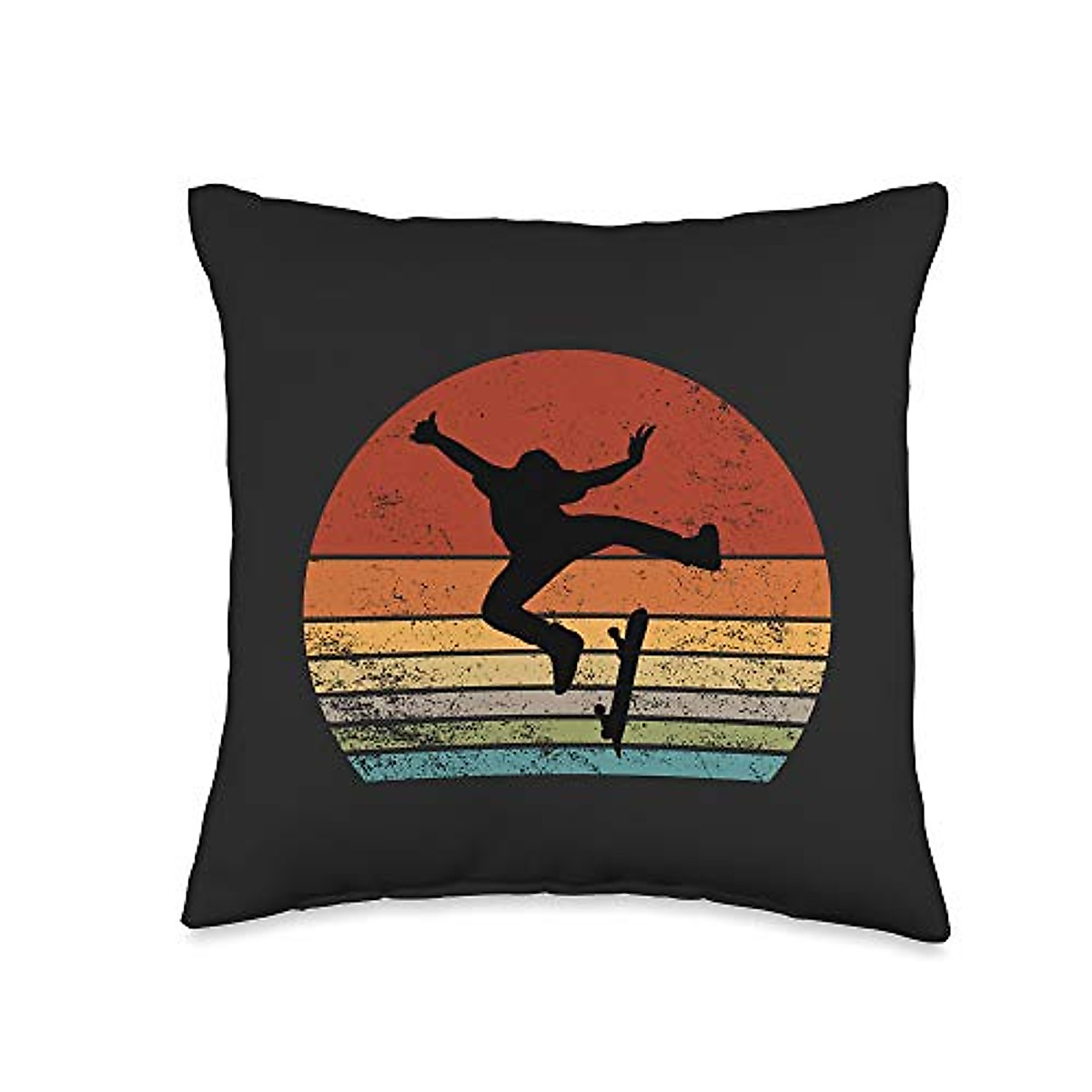 Crazy Mojo Beach Palm Tree surfing van & Vibes Fun Retro Sunset Skateboard Gift Teen Skaters Throw Pillow, 16x16, Multicolor