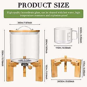 Zhehao 2 Pcs Glass Rice Dispenser 5L Flour Cereal Rice Storage Container Creative Rice Holder with Wooden Stand, Airtight Lid and Measuring Cup for Pantry Sugar Coffee Beans Kitchen Food Organization