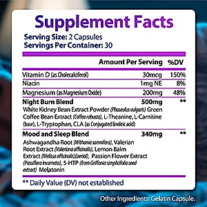 Built by Nature Sleep Burn - Premium 2-in-1 PM Sleep Formula for Men and Women, Night Time Sleep Supplement to Support Sleep, Made in USA, 60 Capsules