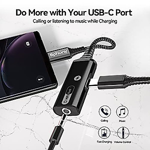 Bphuny USB C to 3.5mm Headphone and Charger Adapter, 2-in-1 USB C to AUX Mic Jack with PD 60W Fast Charging for Stereo, Earphones,Compatible with Samsung Galaxy S22/Note20, Pixel 6, iPad Pro 2021