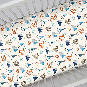 NoJo Aztec Mix & Match 100% Cotton Grey/Fox Fitted Crib Sheet, Navy, Orange, Aqua, Ivory