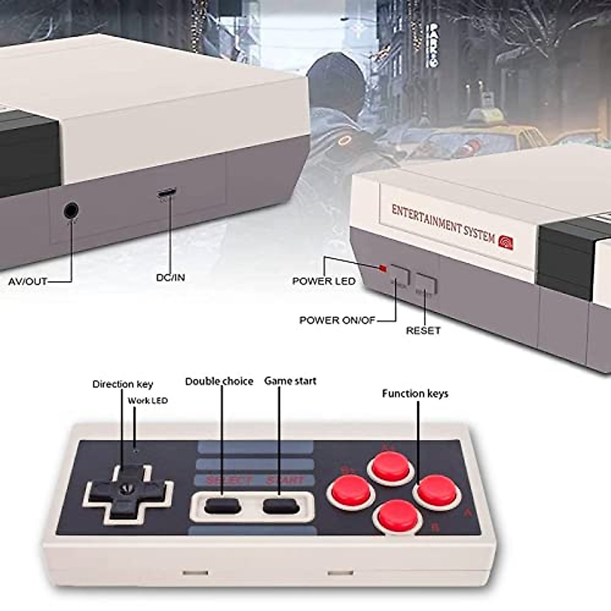 Classic Mini Retro Game Console with Built-in 620 Video Games and 2 Classic Wireless Controllers,AV Output Game System for Kids and Adults Ideal Gift.