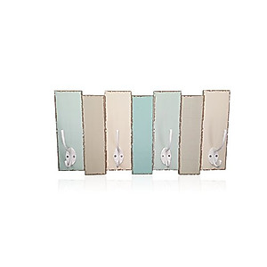 Tumbler Home Beachy Wood Wall Rack-4 Double Metal Hooks-Distressed Beach Decor Finish 16 inch x 8 inch