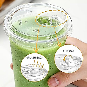 AOZITA 100 Sets, 20 oz Crystal Clear Plastic Cups With Sip Lids, Disposable Cups With Sip Through Lids for Iced Coffee, Smoothie, Milkshake, Cold Drinks