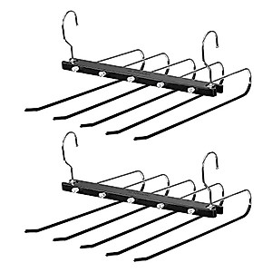 Navaris Space Saving Pants Hangers (Set of 2) - Wood Pant Hanger Clothes Closet Organizer Saver - Holds 5 Pairs of Pants Each - Made of Wood and Metal