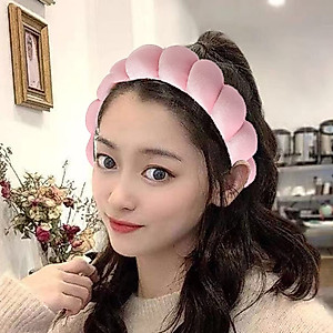 Headbands for Women Spa Headband Sponge & Terry Towel Cloth Fabric Hair Band for Face Washing, Makeup Removal, Shower, Skincare (Pink)