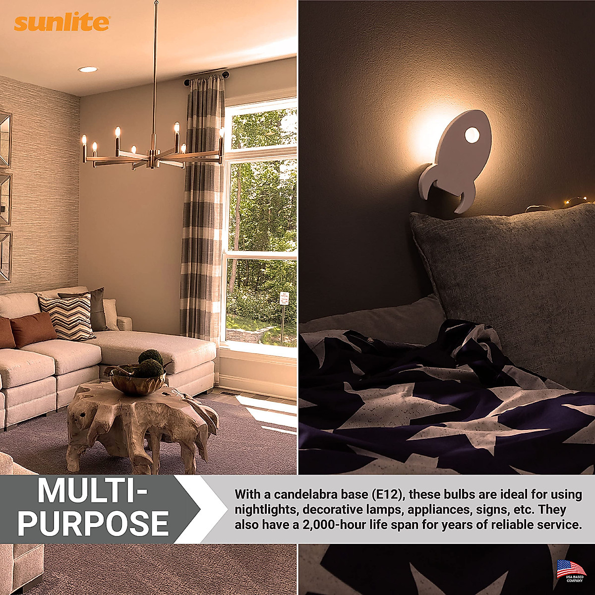 Sunlite 41717 Incandescent T4 Tubular Light Bulb, 15 Watts, 75 Lumens, Candelabra E12 Base, Dimmable, 2000 Hour Life Span, 2600K Warm White, 10 Count