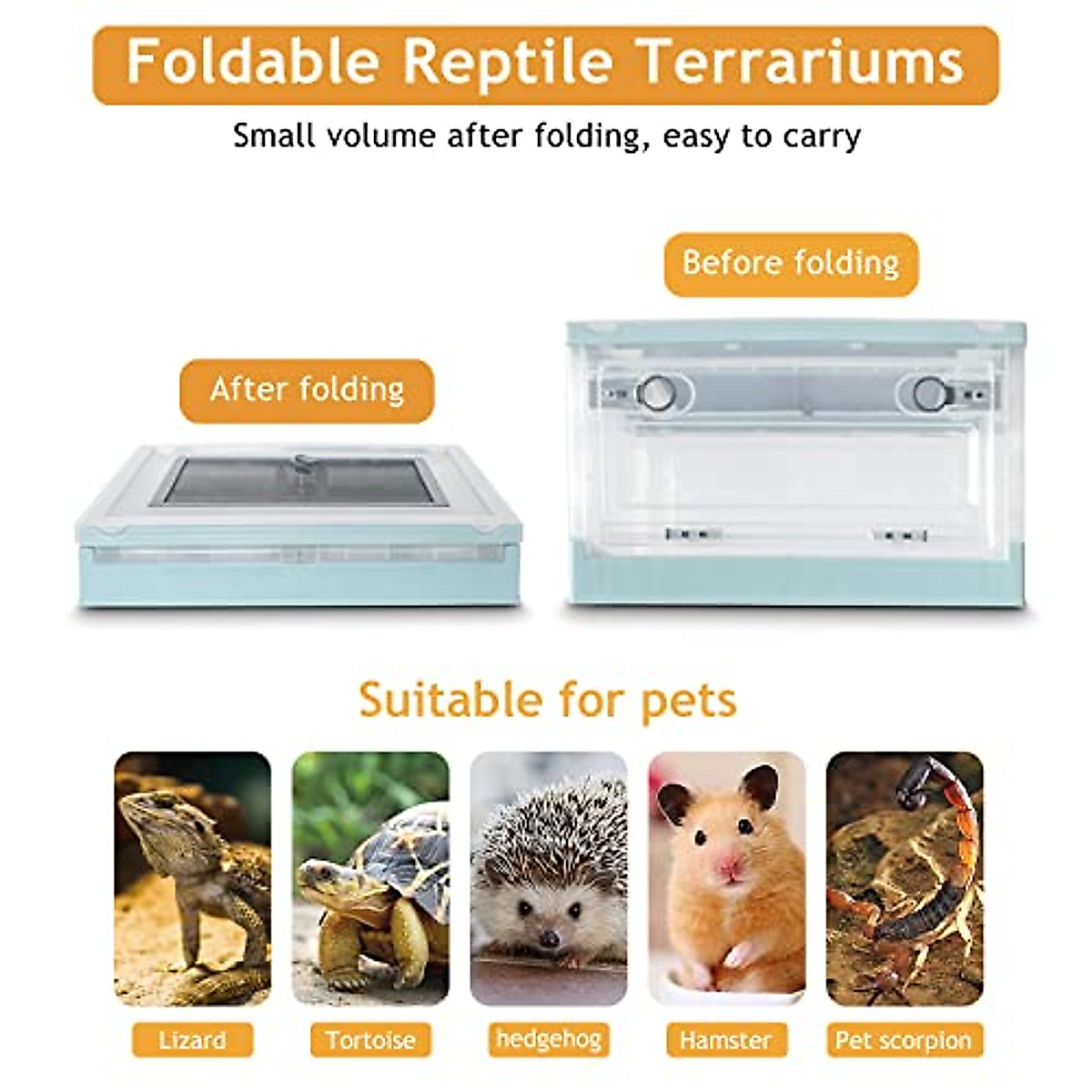 RunDuck Foldable Reptile Terrariums Kits Gecko Tank with Plant, Feeding Bowl, Carpet, Easy to Carry, Easy to Move with Wheels, Heat-Resistant Material, Suitable for Snake Tortoise Leopard Gecko