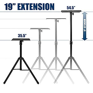 Mount-It! Tripod Projector Stand, Adjustable DJ Laptop Stand with Height and Tilt Adjustment, Portable Laptop Projector Table with Steel Tripod Base and Tray, Black