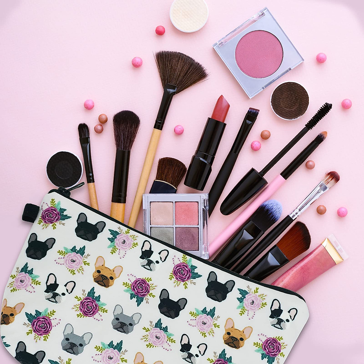 Cosmetic Bags for Women Small French Bulldog Purple Makeup Bag for Purse Travel Toiletry Bag Accessories Organizer Zipper Pouch Gift Idea