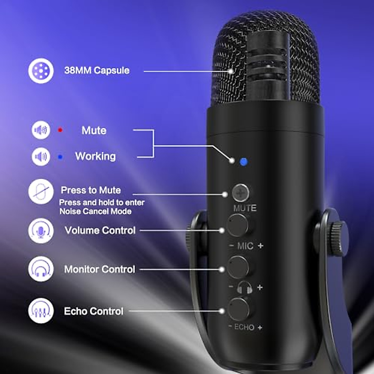 ZealSound USB Microphone,Condenser Computer PC Mic,Plug&Play Gaming Microphones for PS 4&5.Headphone Output&Volume Control,Mic Gain Control,Mute Button Vocal,YouTube Podcast on Mac&Windows(Black)