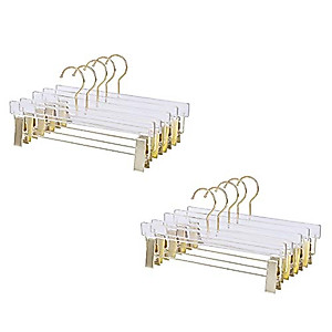 Acrylic Pants Hangers for Clothes with Gold Hook Suit Hangers Non Slip Velvet with Clips Heavy Duty Gold Hanger 5 Pack and 10 Pack