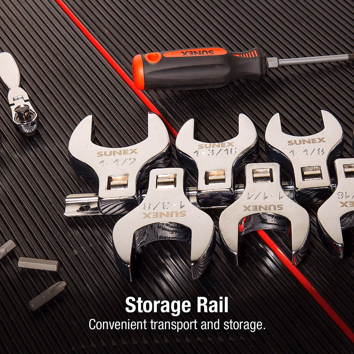 Sunex 9720A 1/2-Inch Drive Jumbo SAE Crowfoot Wrench Set, 1-Inch - 1-3/8-Inch, Fully Polished, 7-Piece (Includes Storage Rail)